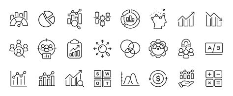 Analytics Icon Set With 25 Outline Icons Data Analysis Metrics Kpi