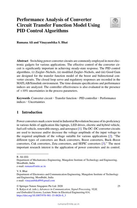 pdf performance analysis of converter circuit transfer function model