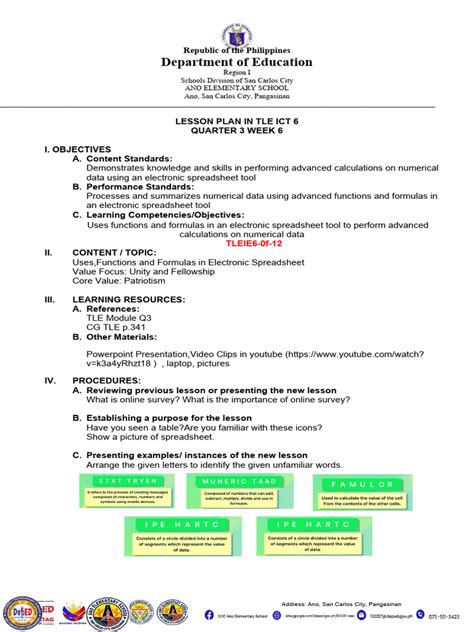 Cot 3 Tle Ict Week 6 Pdf Spreadsheet Microsoft Excel