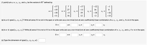 Solved Point Let U W V V And V Be The Vectors In Chegg Com