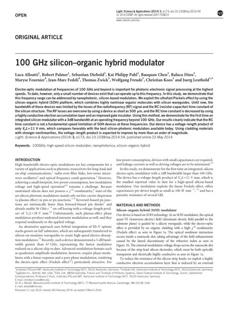 100 Ghz Silicon Organic Hybrid Modulator Pdf Field Effect