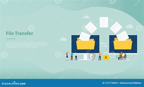 File Transfer Concept With Folder And Files Transfering Move With Team People For Website Or