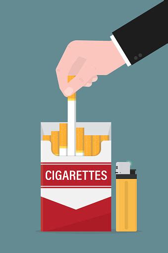 흡연자 손이 포장에서 담배를 꺼냅니다 담뱃갑과 라이터 나쁜 중독 담배 및 니코틴 제품 사회 문제 금연 개념에 대한 스톡 벡터 아트 및 기타 이미지 Istock