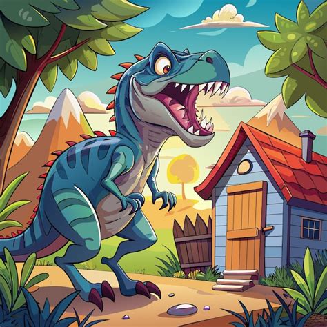 Allosaurus Dinossauro Horrorizado Vai Casa Notebook Vetor Vetor Premium