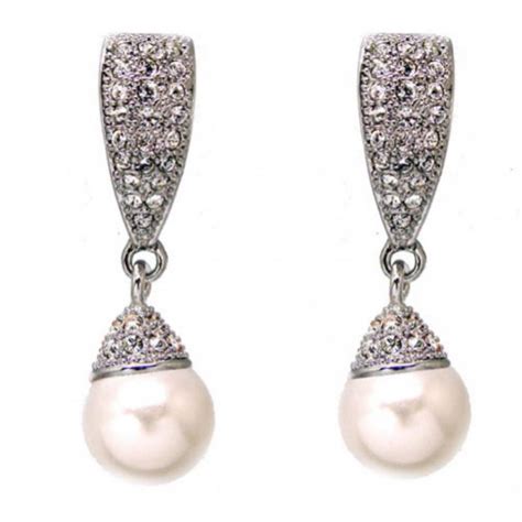 Wedding Pearl And Crystal Drop Earrings In Silver Wedding Wish