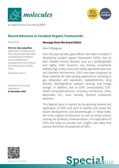 Pdf Molecules Special Issue Recent Advances In Covalent Organic