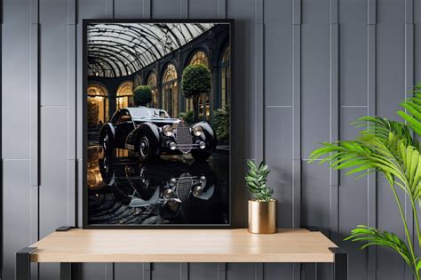 Color Car Poster Of Bugatti Type 57 Sc Atlantic Luxury Car Art