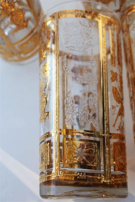 Culver Glass Tumblers W Oriental Design In Gold Mid Century Mod