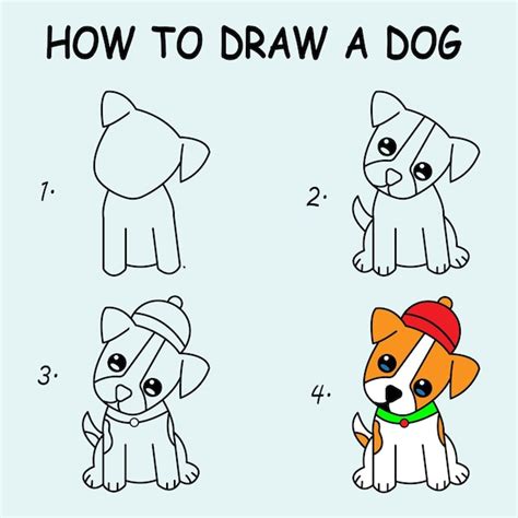 귀여운 강아지를 그리는 방법 아이 아이 그림 그리기에 좋습니다 벡터 일러스트 레이 션 프리미엄 벡터