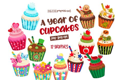 A Year Of Cupcakes Clipart Set Graphic By DIPA Graphics Creative Fabrica