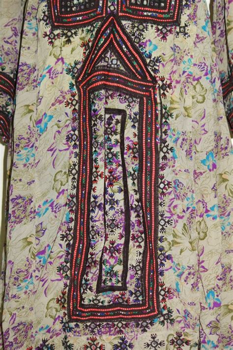 Antique Afghan Pakistan Dress Mirror Work Hand Embroi Gem