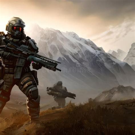 Soldiers Of The Future In Uniform With Weapons Ai Generative Stock
