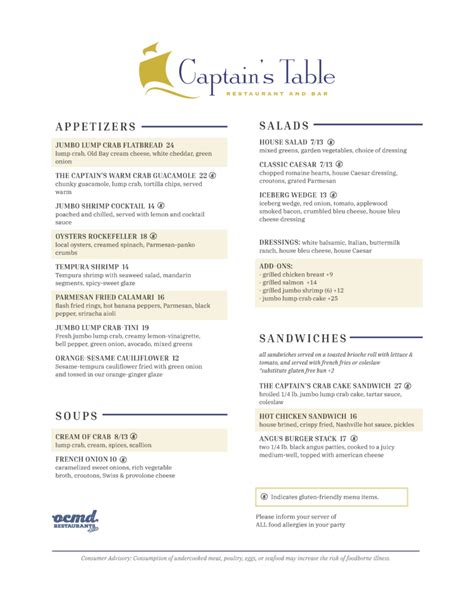 New Captain S Table Menu Ocmd Restaurants