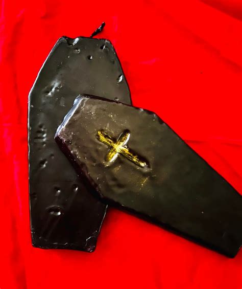 Black Coffin Candle With Effigy And Cross Ravens Alley