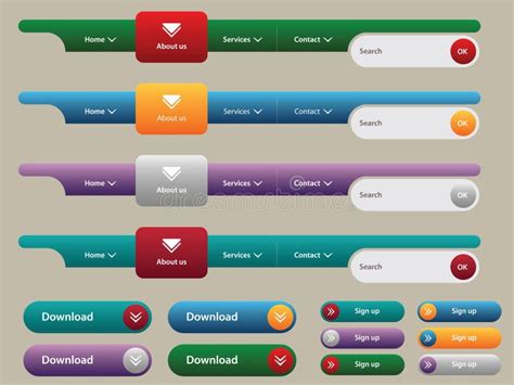 Web Design Elements Buttons Icons Templates For Website Stock Vector Illustration Of Menu