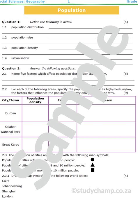 Grade 6 Geography Test Population