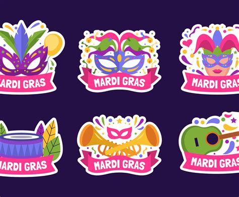 Set Of Mardi Grass Stickers Vector Art And Graphics