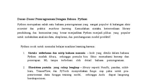 Dasar Dasar Pemrograman Python Untuk Data Science Studocu