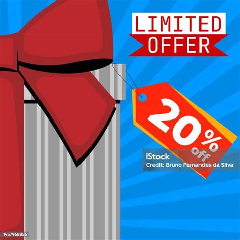 파란색 배경에 태그가 있는 빨간색 리본이 있는 한정 제공 회색 선물 상자 20 할인 20에 대한 스톡 벡터 아트 및 기타 이미지 20 가격 광고 Istock