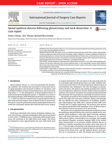 Pdf Spinal Epidural Abscess Following Glossectomy And Neck Dissection A Case Report
