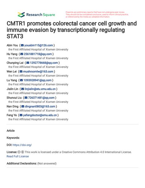 Pdf Cmtr1 Promotes Colorectal Cancer Cell Growth And Immune Evasion