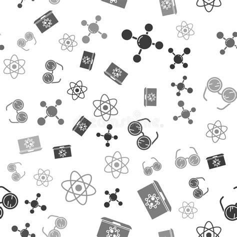 Set Molecule Bacteria On Laptop Laboratory Glasses And Atom On Seamless Pattern Vector Stock