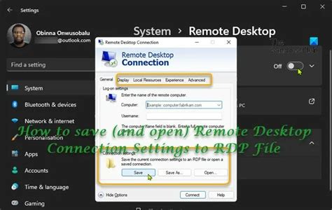 Save Remote Desktop Connection Settings To RDP File