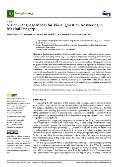 Pdf Visionlanguage Model For Visual Question Answering In Medical Imagery