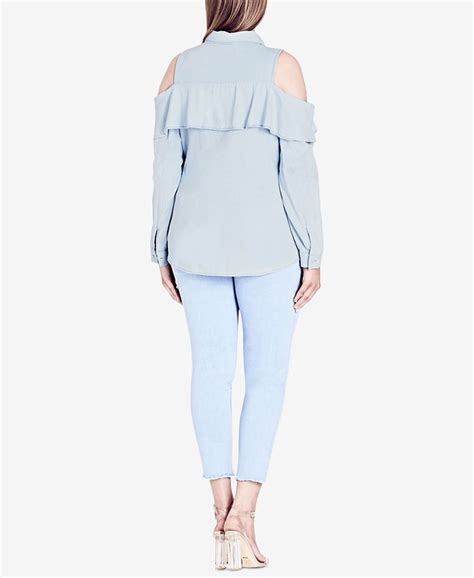City Chic Trendy Plus Size Cold Shoulder Chambray Shirt Macys