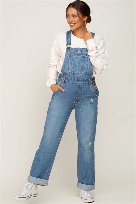 Blue Denim Cuffed Maternity Overalls Pinkblush