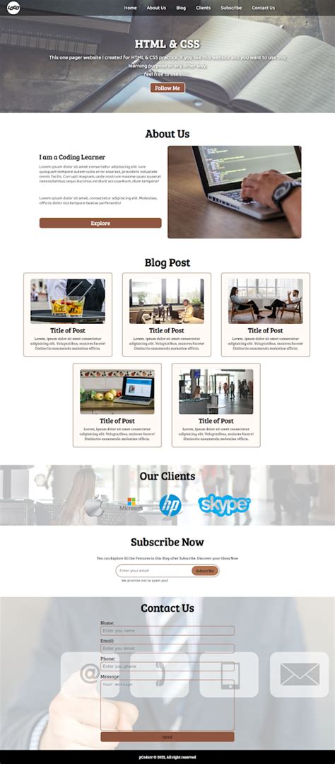 Pcoderr 01 One Pager Responsive Website Using Only Html And Css