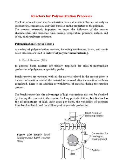 4 Lecture 9 Reactors Pdf Chemical Reactor Polymerization