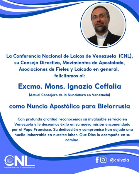 La Cnl Felicita A Mons Ignazio Ceffalia Reporte Catolico Laico