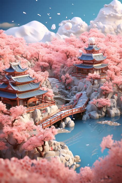 世外桃源春天的桃花岛高清图片下载 包图网