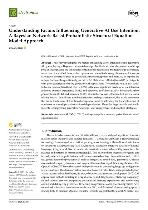 Pdf Understanding Factors Influencing Generative Ai Use Intention A Bayesian Network Based