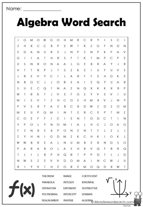 Algebra Word Search Word Search Monster Word Search