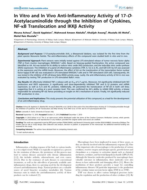 Pdf In Vitro And In Vivo Anti Inflammatory Activity Of 17 O