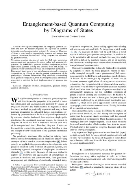 Pdf Entanglement Based Quantum Computing By Diagrams Of States
