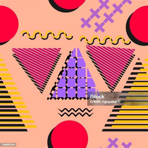 멤피스 기하학적 추상 패턴입니다 완벽 한 유행 인기 삼각형 다채로운 60 년대 70 년대 80 년대 스타일 패션 섬유 인쇄 및