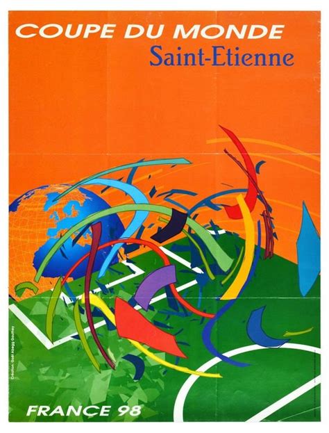Vintage 1998 Soccer World Cup France Saint Etienne Tourism Poster Prin