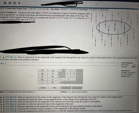 solved 13 problem 2 a loop of wire with radius r 0 065