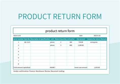 Free Return Form Templates For Google Sheets And Microsoft Excel Slidesdocs