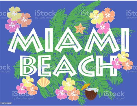 Vetores De Letras De Miami Beach No Backround Florido Letras Tropicais