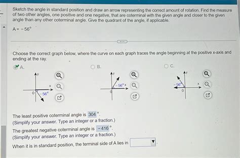 solved sketch the angle in standard position and draw an arrow