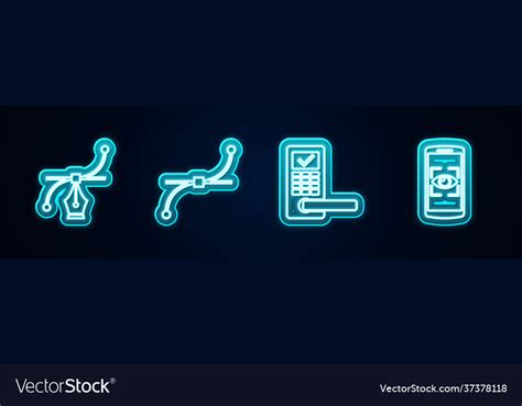 Set Line Bezier Curve Digital Door Lock Royalty Free Vector