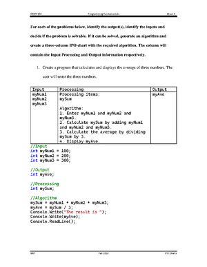 Assignment 01 IPO Chart Assignment 1 Answer The Questions Below In