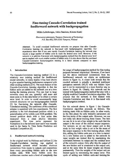 Pdf Fine Tuning Cascade Correlation Trained Feedforward Network With