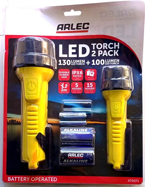 Arlec At0071 Waterproof Torch Led Rubber Combo With Batteries 2 Pack