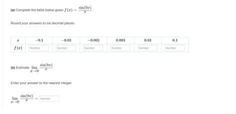 solved a complete the table below given f x xsin 9x