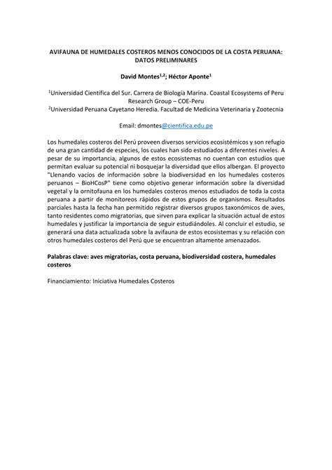 Pdf Avifauna De Humedales Costeros Menos Conocidos De La Costa Peruana Datos Preliminares Vi